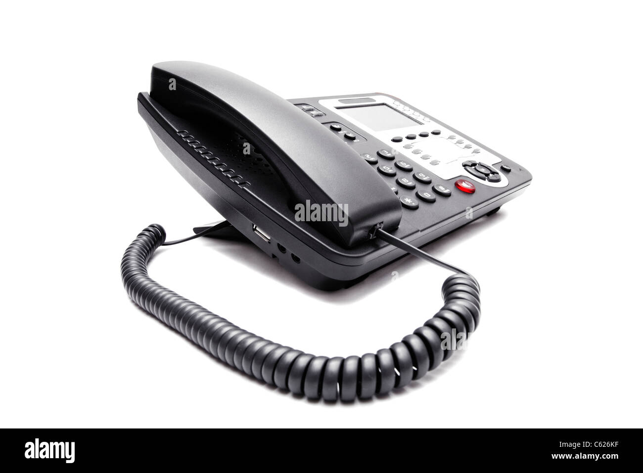 black IP phone closeup on white background Stock Photo - Alamy