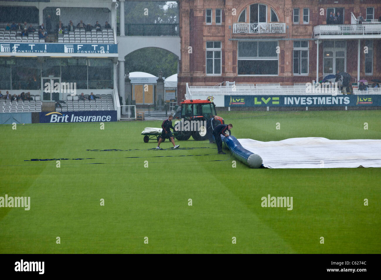 Ground Staff Covering Playing Surface at Lords Cricket ground as Rain ...