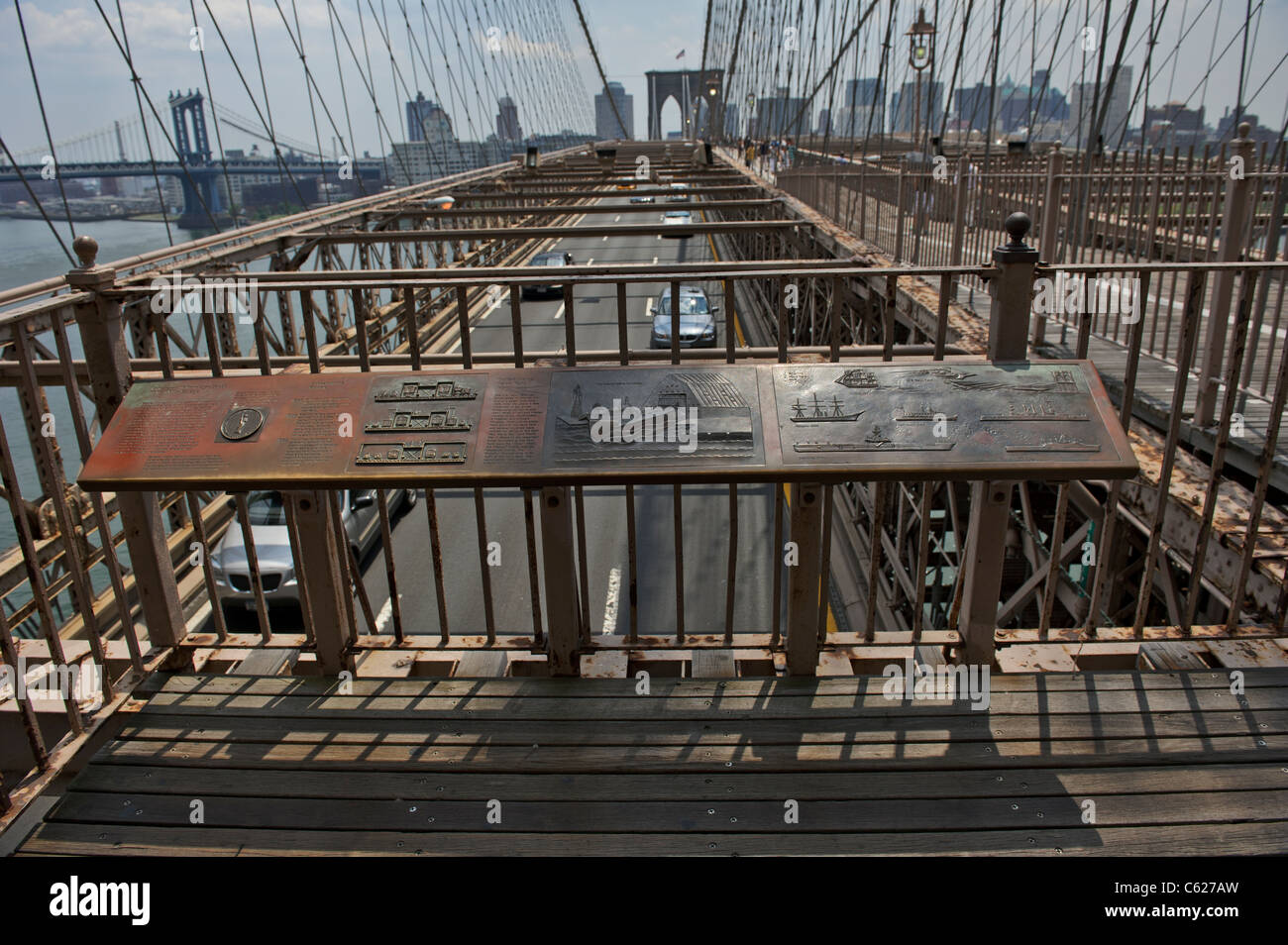 Bronze plaque on Brooklyn Bridge, New York, United States Stock Photo ...