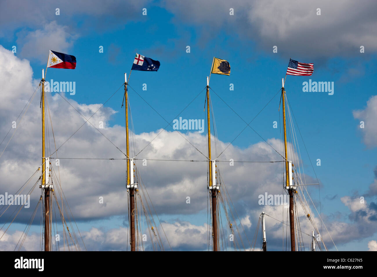 Flags on tall ship Margaret Todd at Bar Harbor, Maine Stock Photo - Alamy