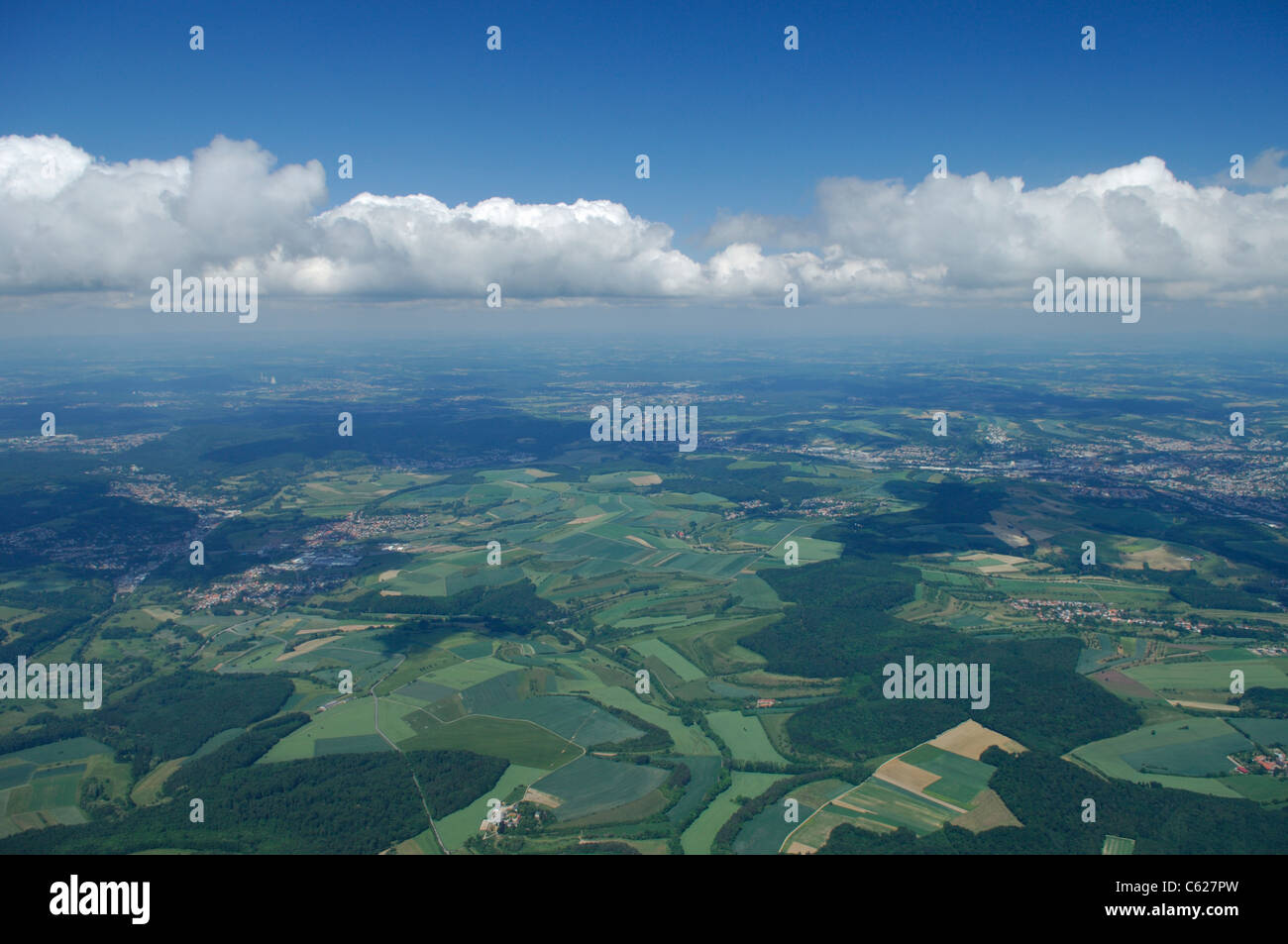 Aerial view of countryside south west of Zweibrucken town - Rhineland ...