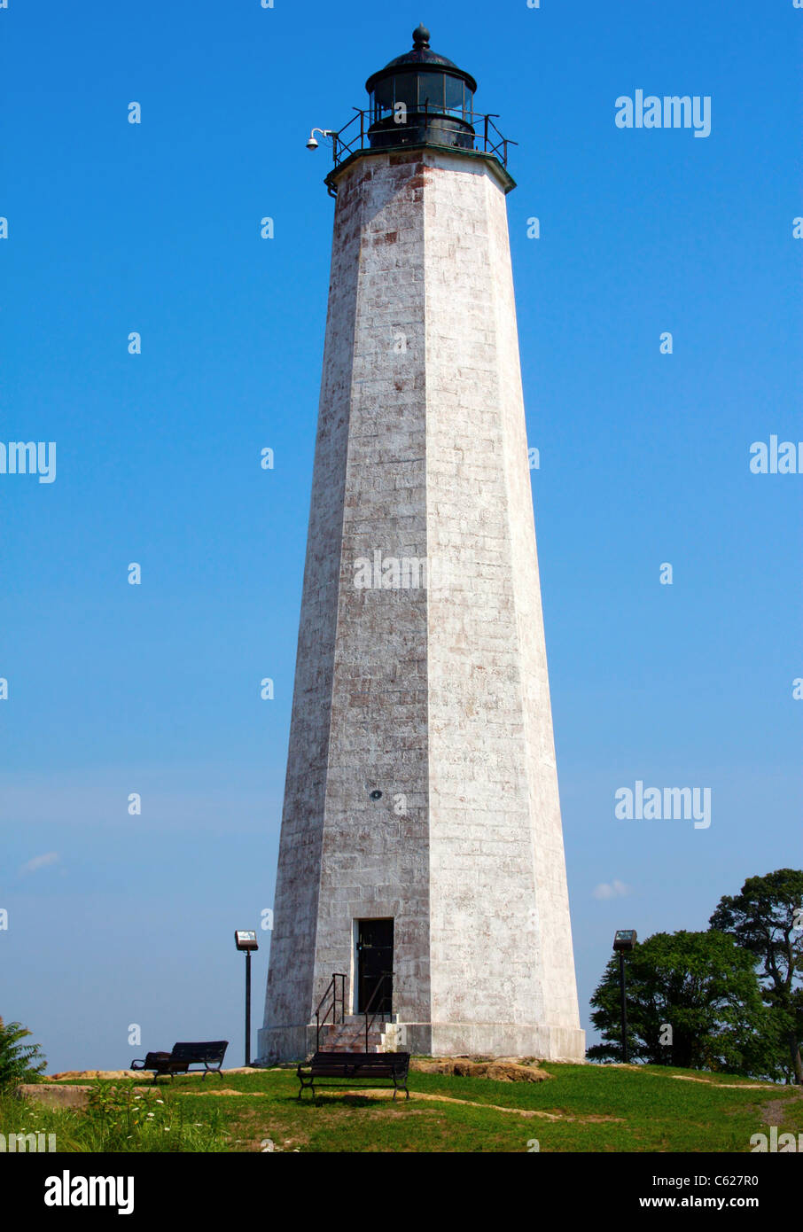 File Mile Point Lighthouse with a bright blue sky Stock Photo - Alamy