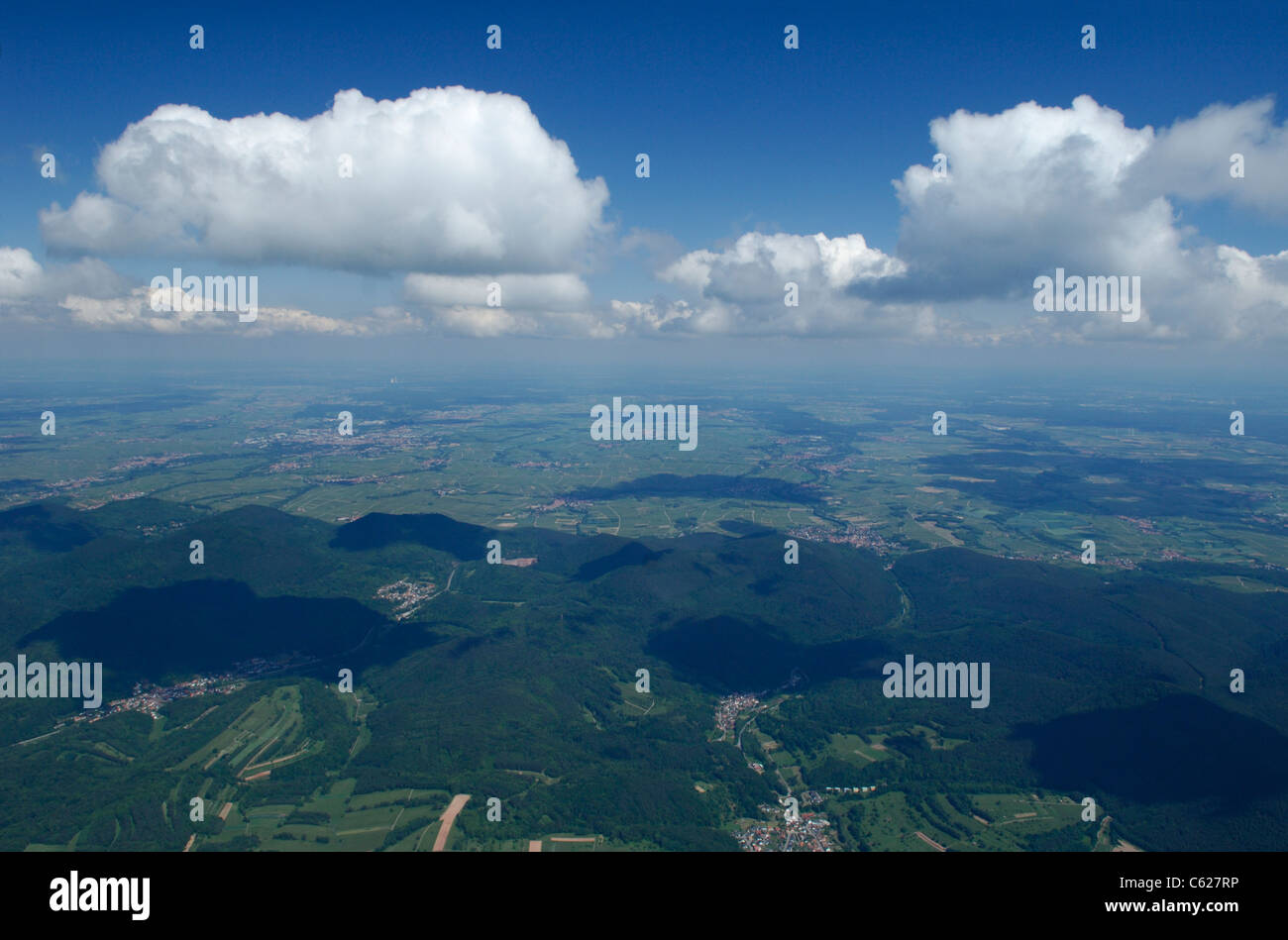 Aerial view of the PfalzerWald Nature park, Haardt Mountains and West ...