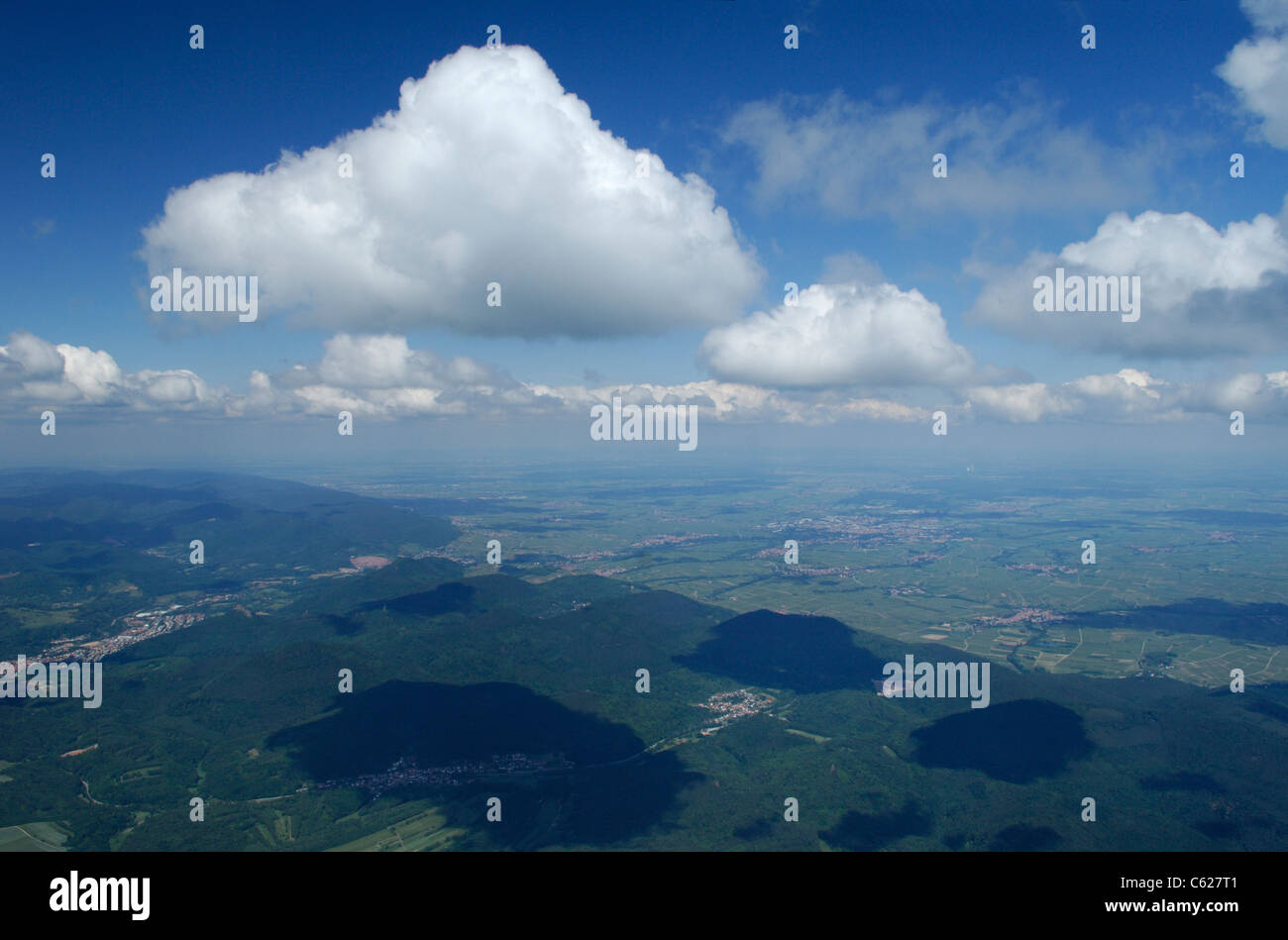Aerial view of the PfalzerWald Nature park, Haardt Mountains and West ...