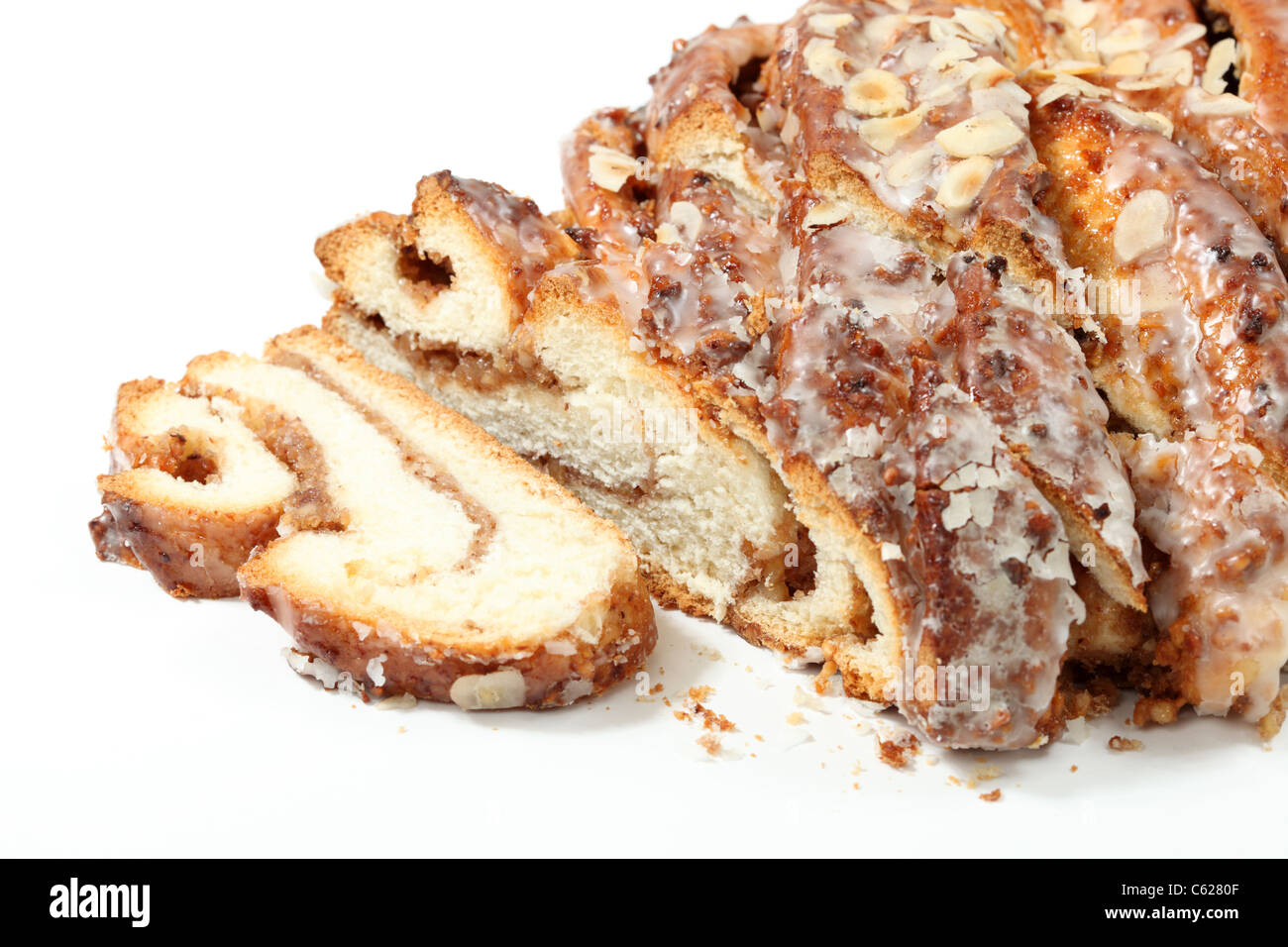 Traditional German walnut cake isolated over white background Stock ...