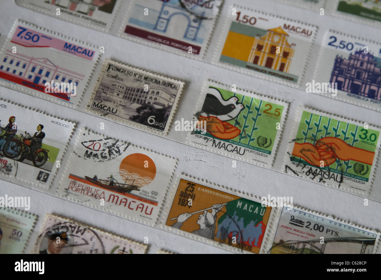 Macau stamp stamps collection Stock Photo - Alamy