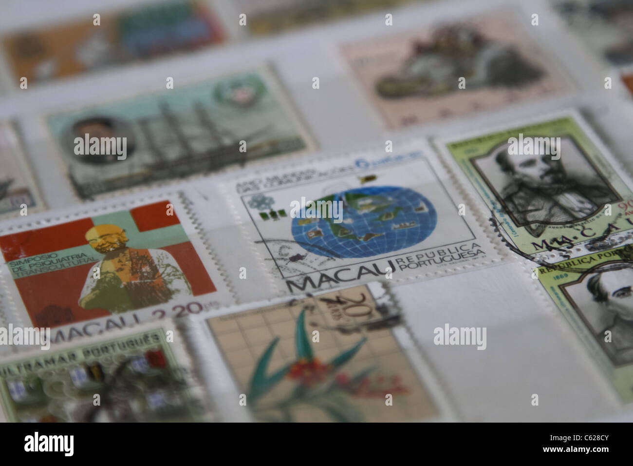 Macau stamp stamps collection Stock Photo - Alamy