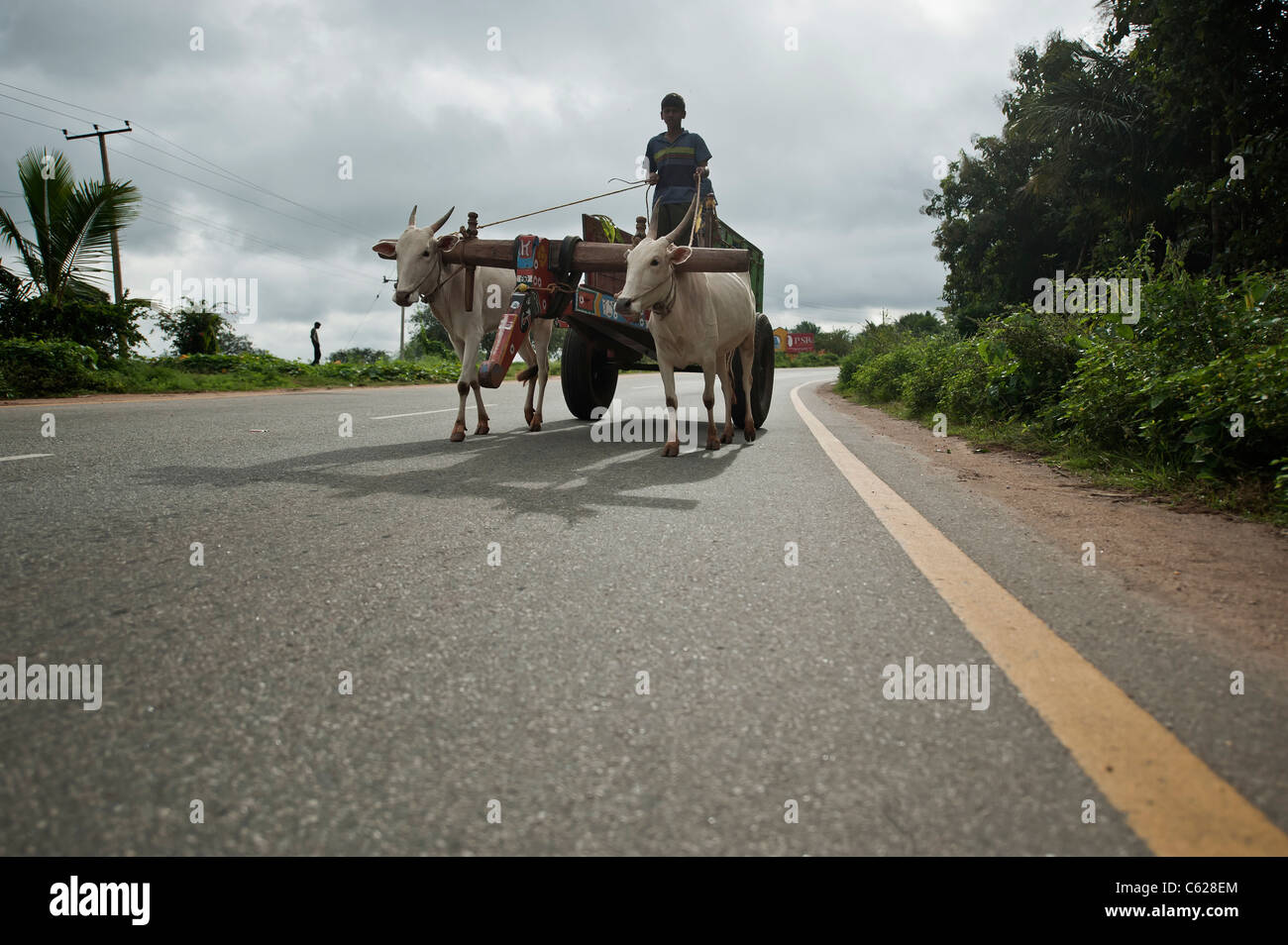Convergence of road with yellow border hi-res stock photography and ...