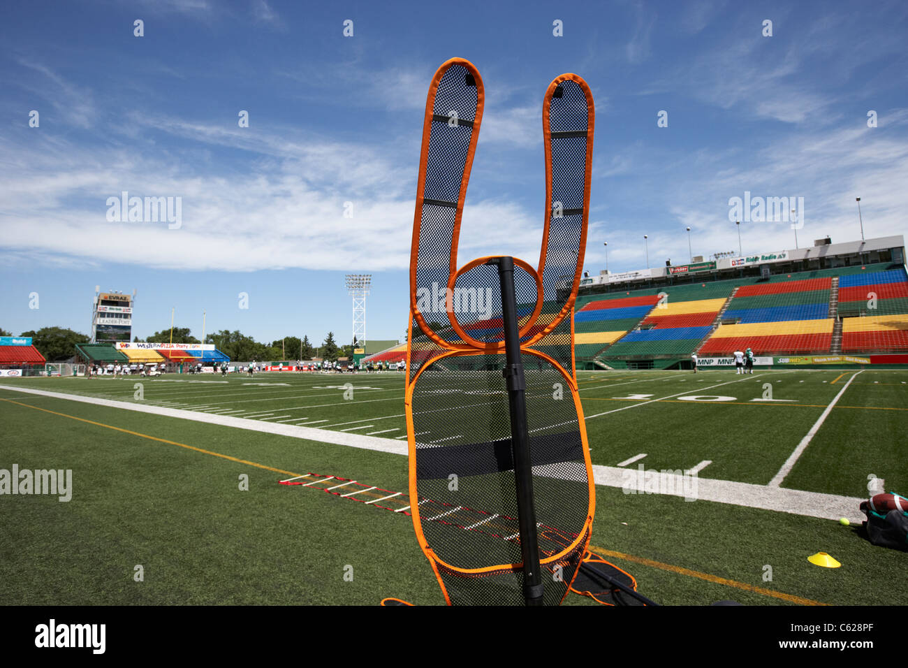 portable defender dummy on the sideline at saskatchewan roughriders pre ...