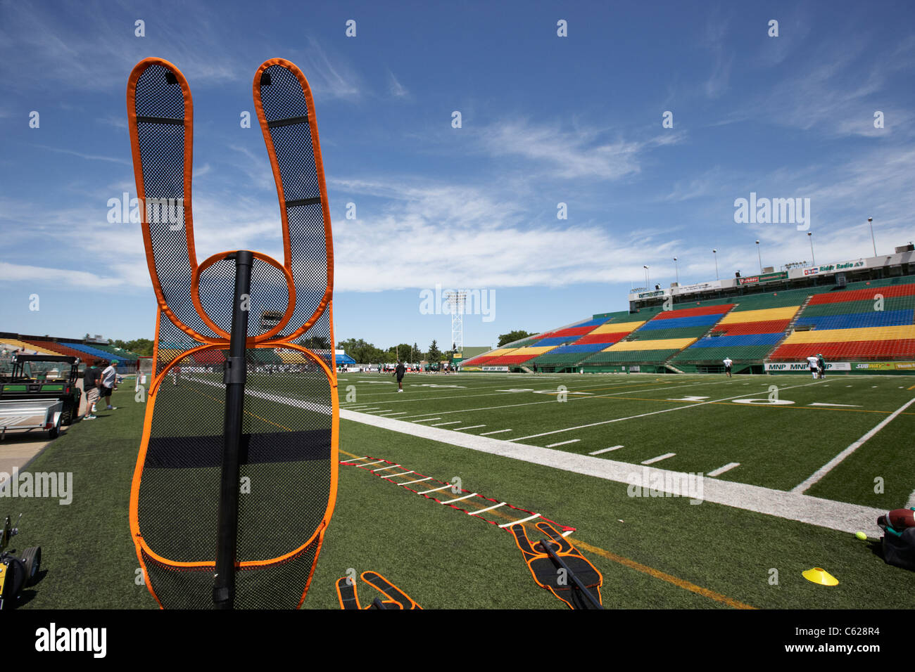 portable defender dummy on the sideline at saskatchewan roughriders pre ...
