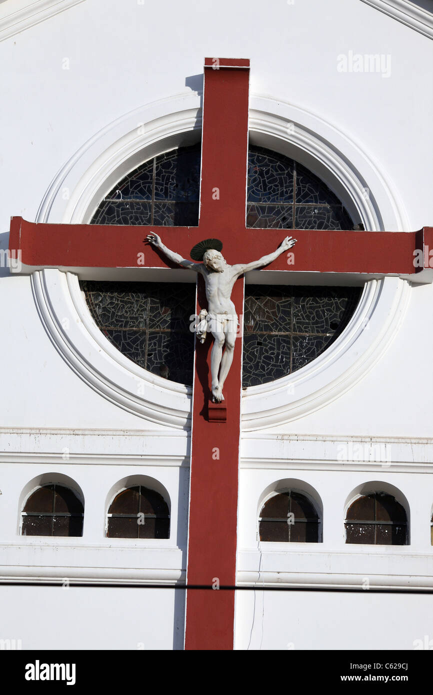 Crucifix on the exterior of the Templo del Señor Juayúa. Juayua ...