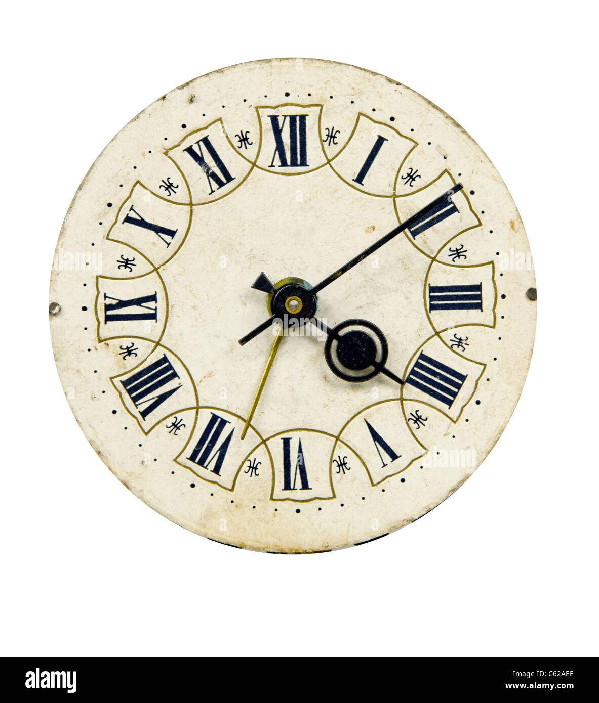 isolated on white and grunge vintage clock-face Stock Photo - Alamy