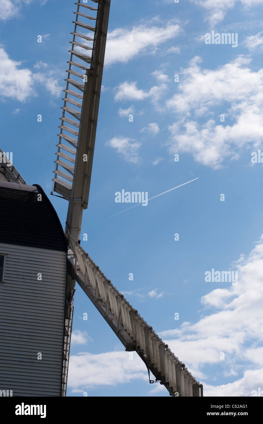Mountnessing Post Mill set in the english countryside with a blue sky ...