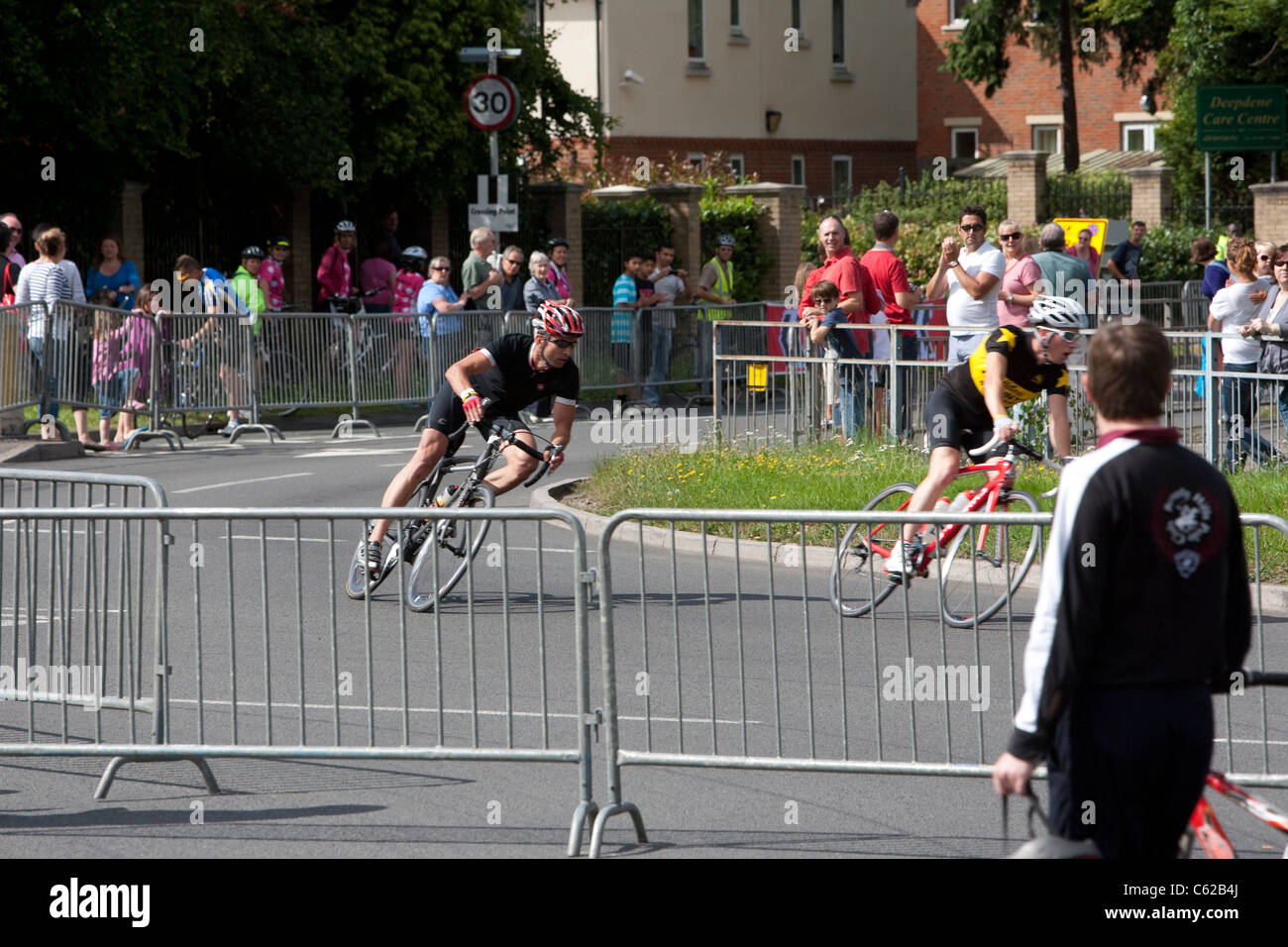 Two back markers in the London Surrey Classic cycle race turn sharp ...