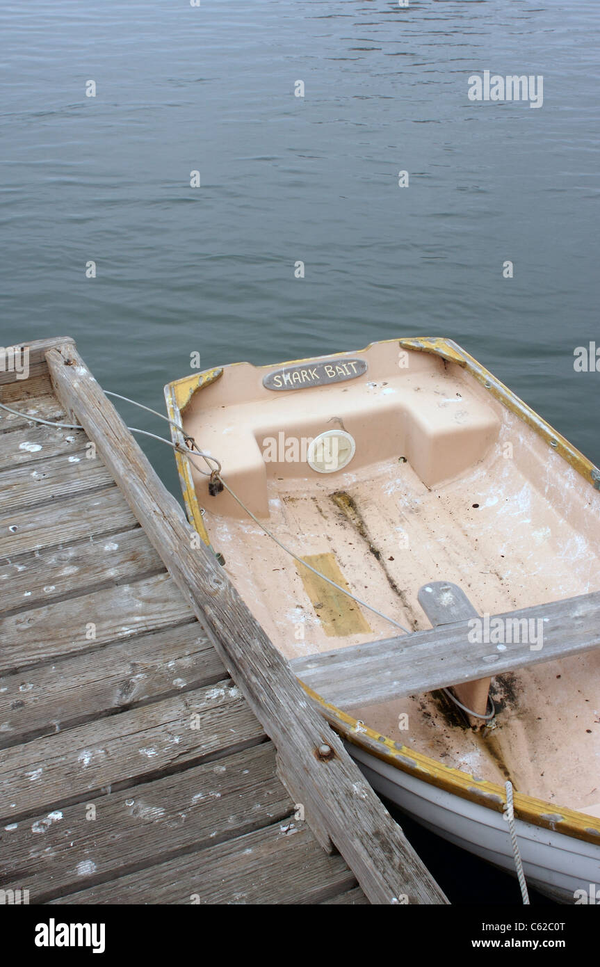 A small rowboat called Shark Bait in Morro Bay, California Stock Photo ...