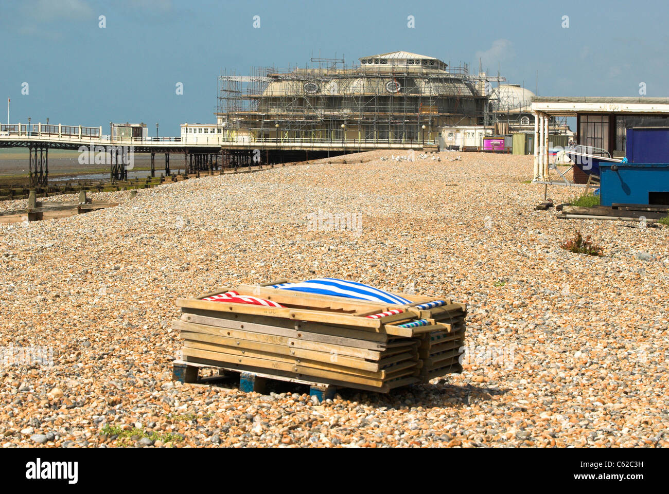 Scaffolding on the pier at a tourist resort on the South Coast of ...