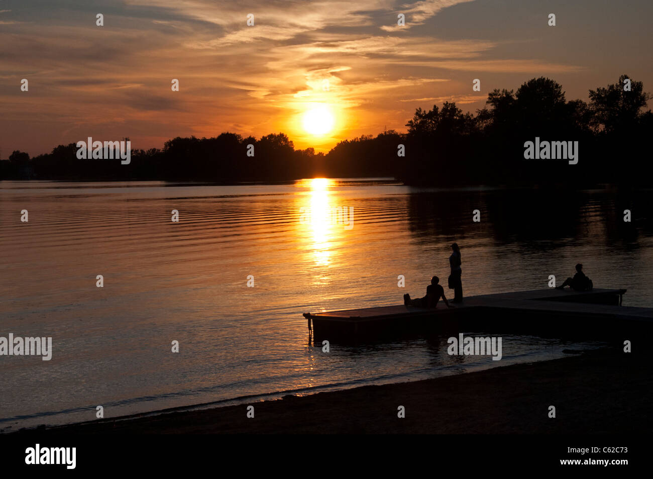Sunset over the Ottawa River, viewed from Pincourt, Quebec Stock Photo ...
