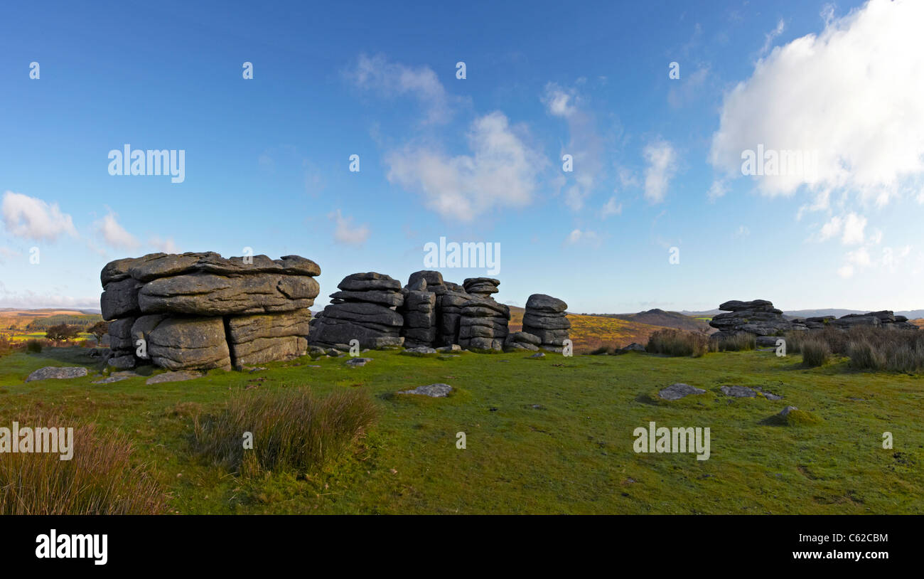 Dartmoor Combestone tor Devon panorama Stock Photo - Alamy