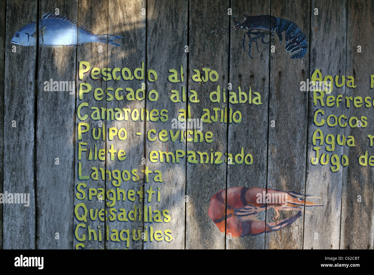 Mural of the menu on the wall of a beach front restaurant Stock Photo ...