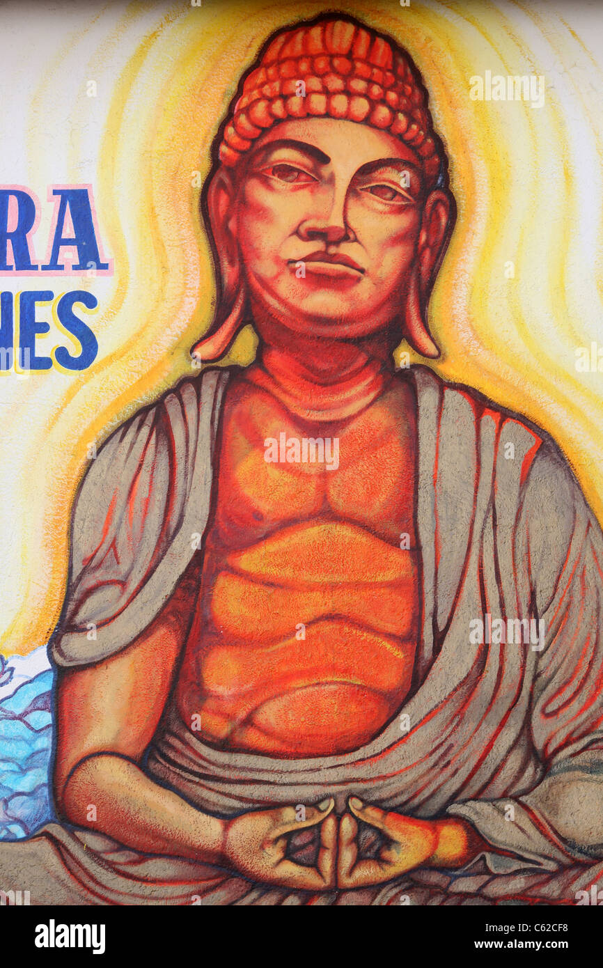 Mural of Asian monk on a restaurant wall Stock Photo - Alamy