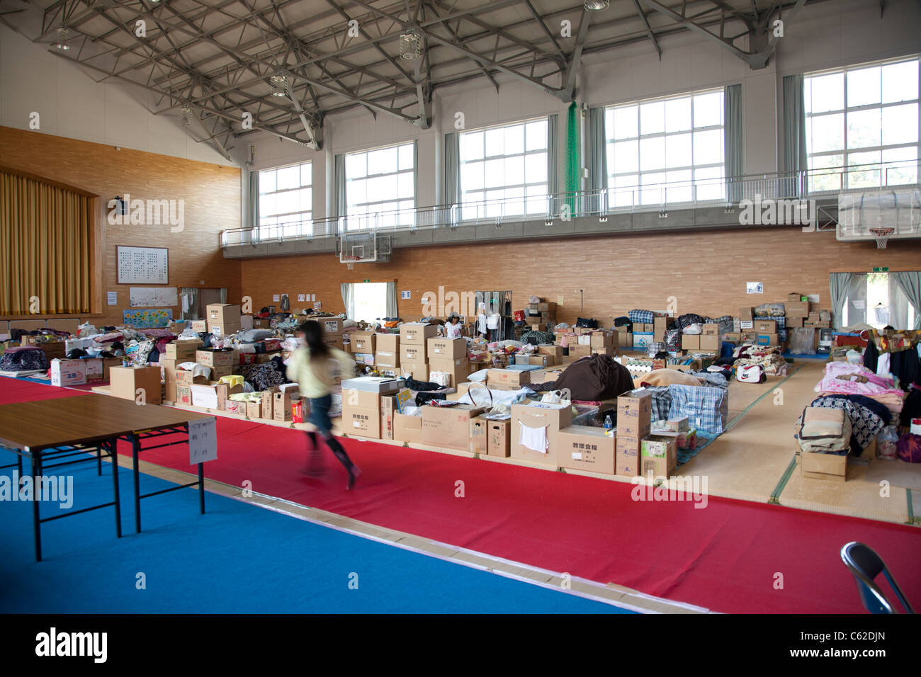 The inside of a elementary school gymnasium, converted into an ...