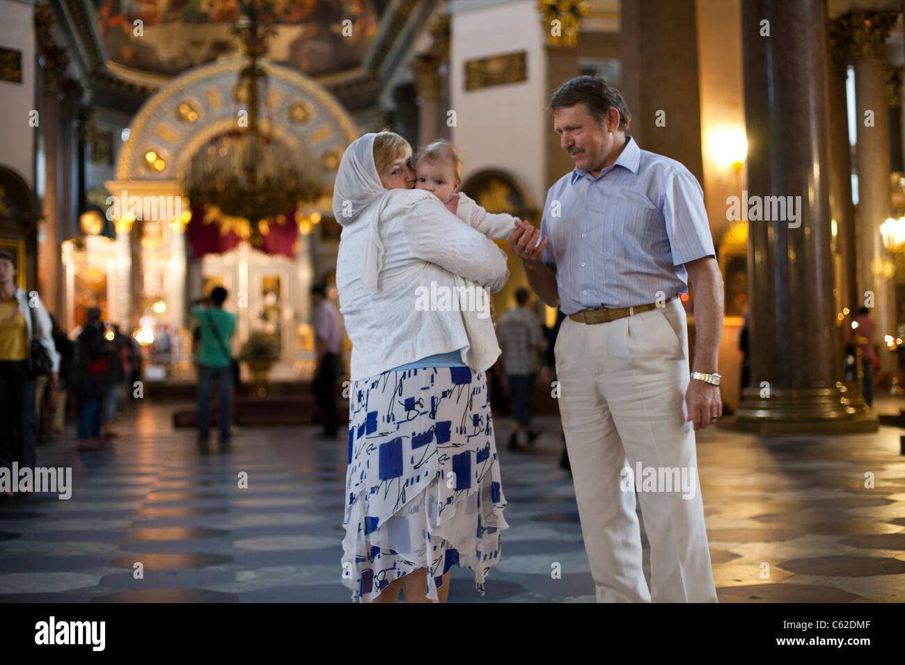Russian people standing in (Kasansky) Kazan Cathedral, St. Petersburg ...