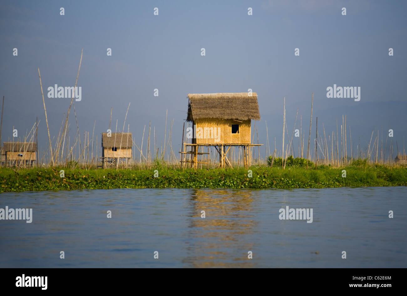 Village house on Inle lake standing on stilt and made from bamboo Stock ...