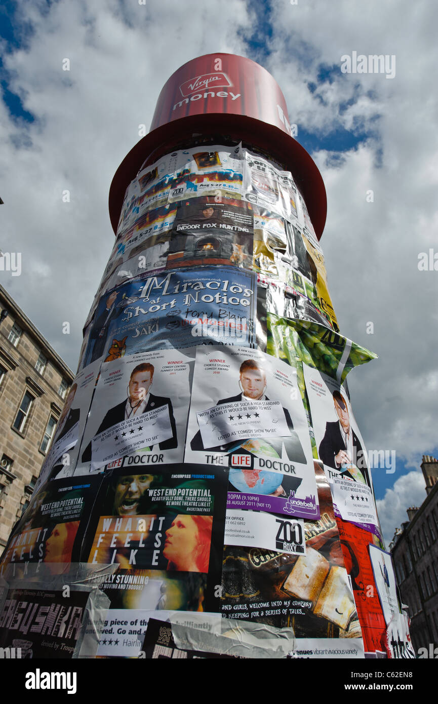 Posters on a Virgin Money branded pillar in the High Street, Edinburgh ...