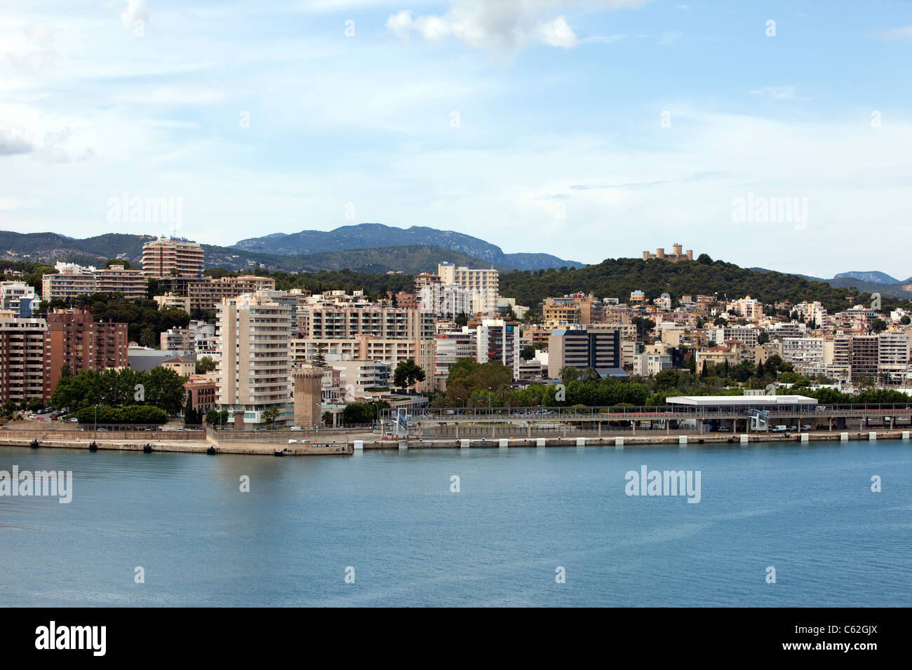 Palma Mallorca historic Bellver Castle high on hill overlooking the ...