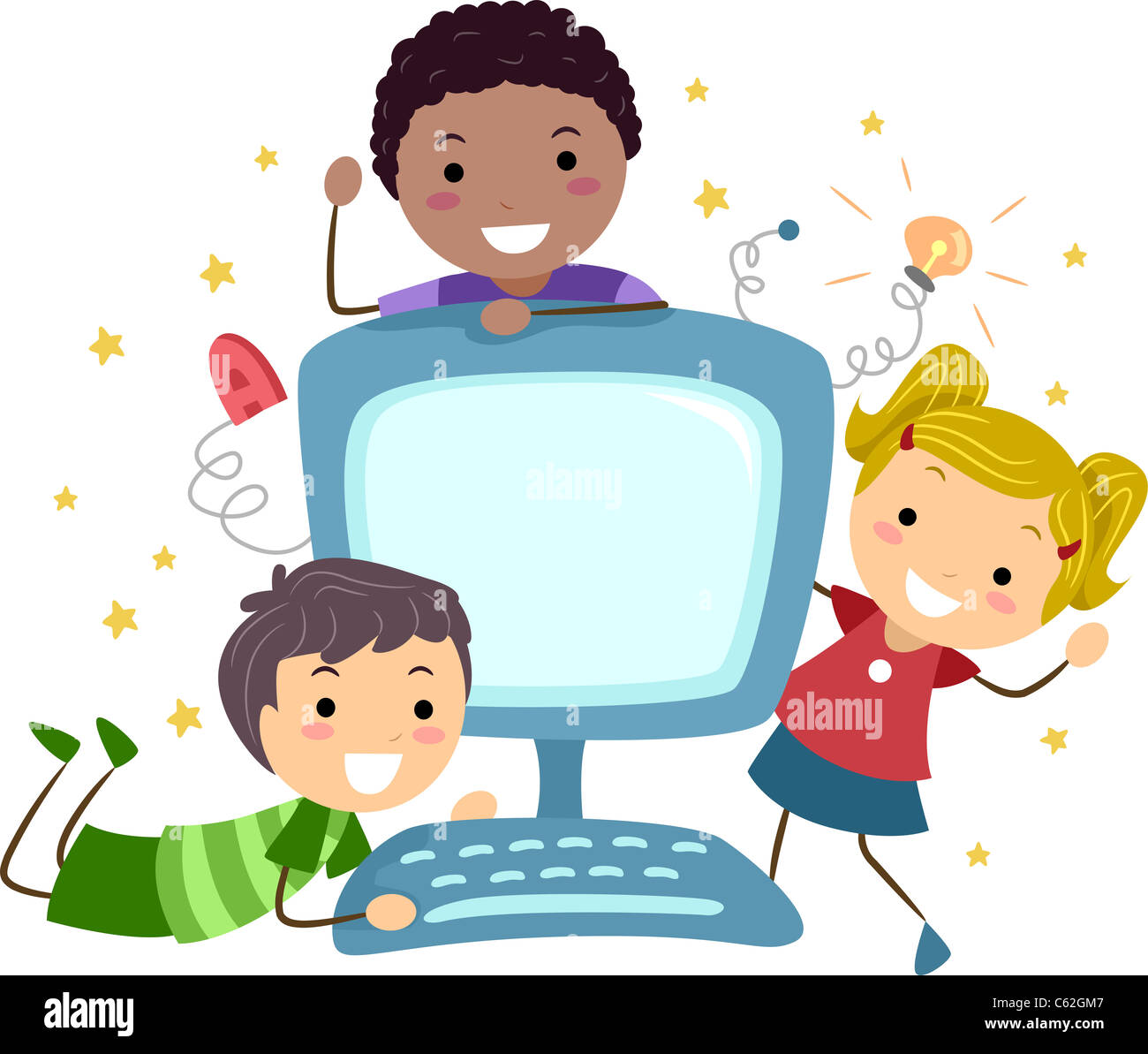 Illustration of Kids Posing with a Computer Stock Photo - Alamy