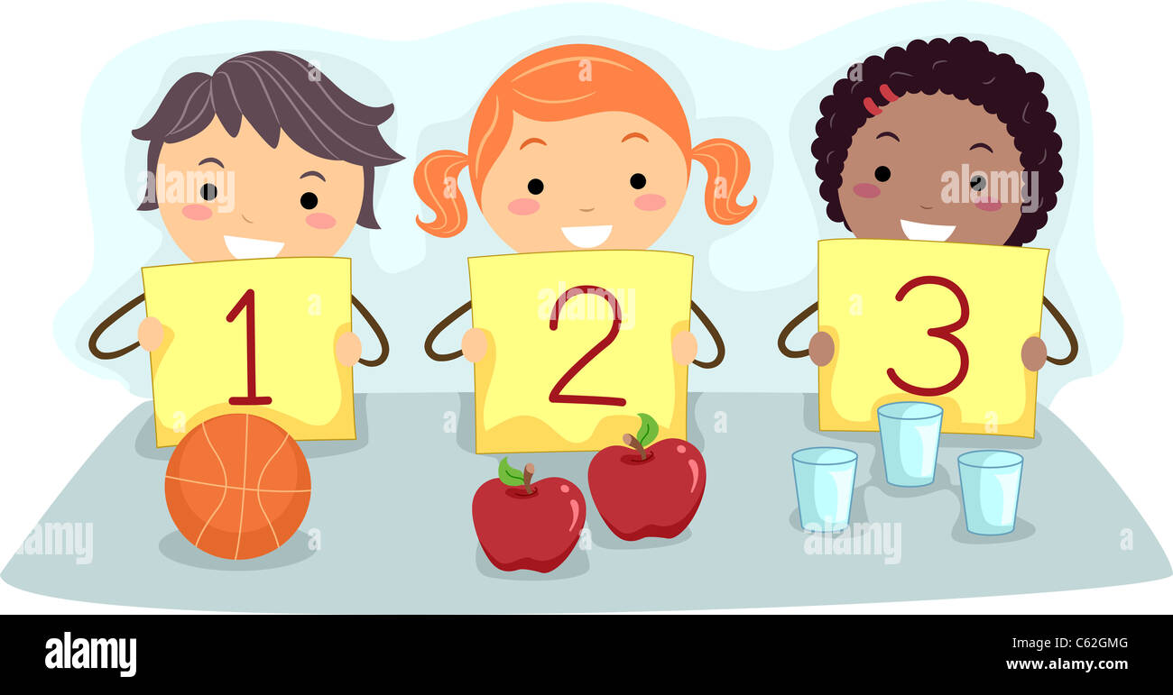 Illustration of Kids Holding Flash Cards with Numbers Stock Photo - Alamy