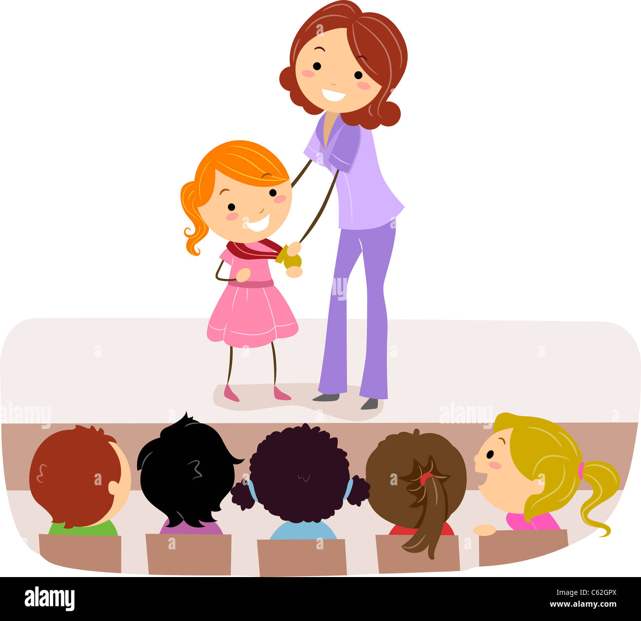 Illustration of a Kid Accepting Her Medal Stock Photo - Alamy