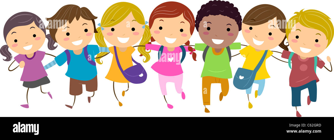 Illustration of Kids Walking Together Stock Photo - Alamy