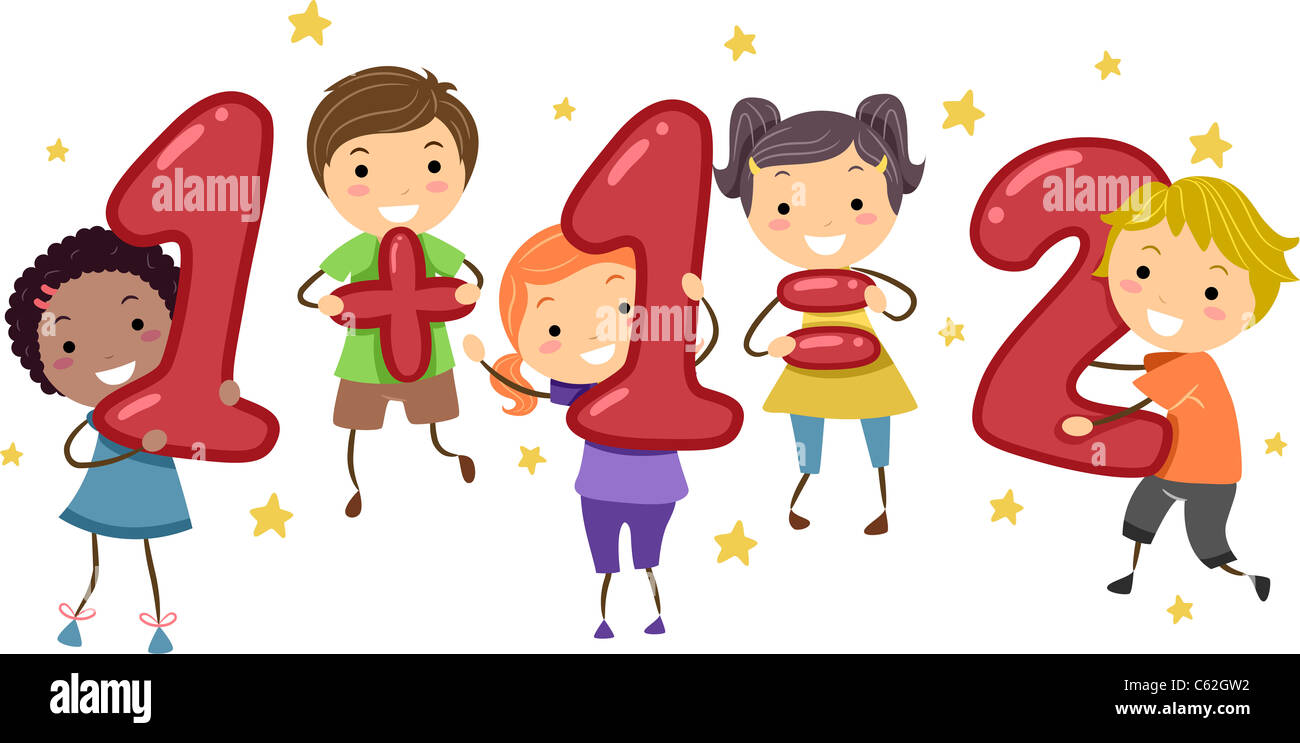 Illustration of Kids Holding Number-Shaped Objects Stock Photo - Alamy