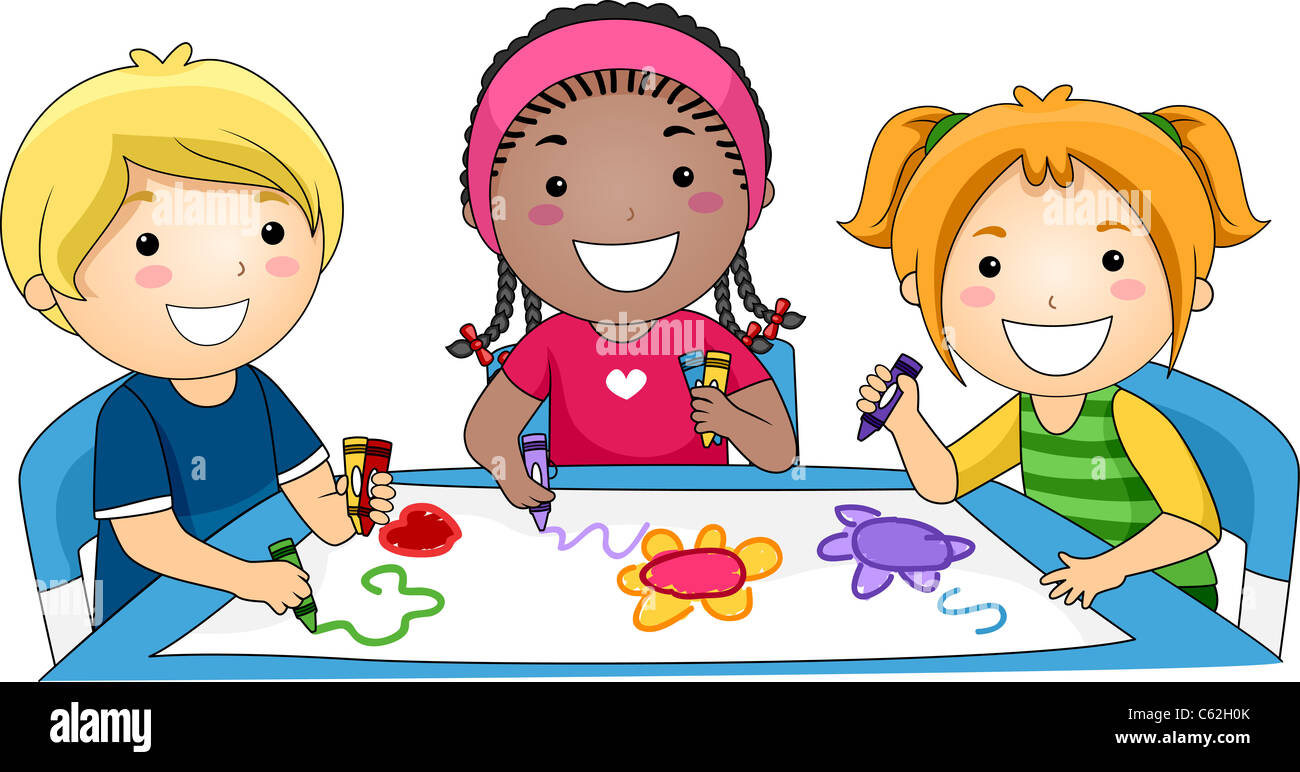 Illustration of Kids Drawing Stock Photo - Alamy
