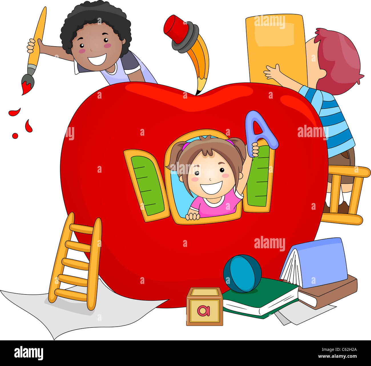 Illustration of Kids Playing Inside a Giant Apple Stock Photo - Alamy