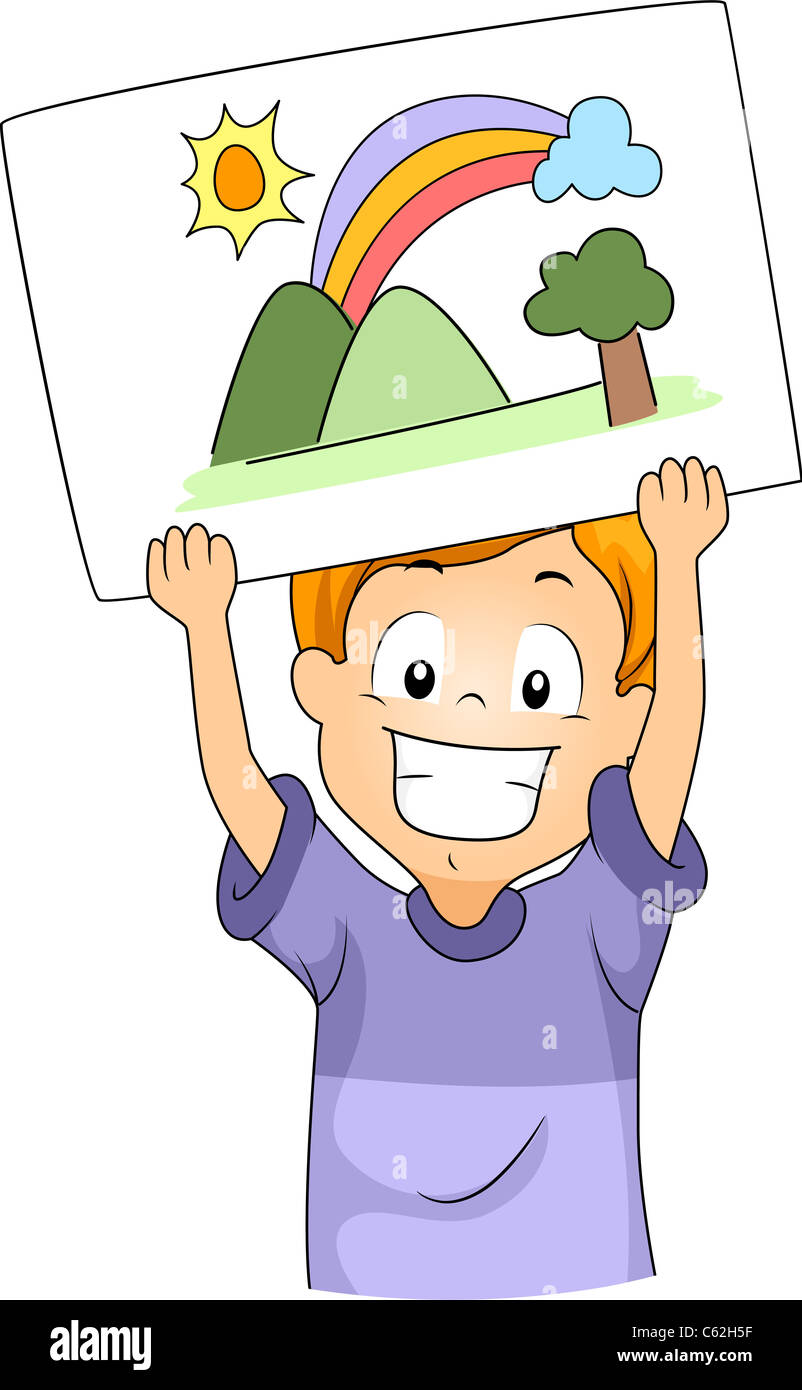 Illustration of a Kid Presenting His Drawing Stock Photo - Alamy