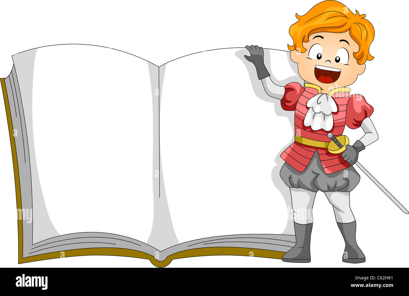 Illustration of a Kid Dressed as a Prince Standing Beside a Book Stock ...