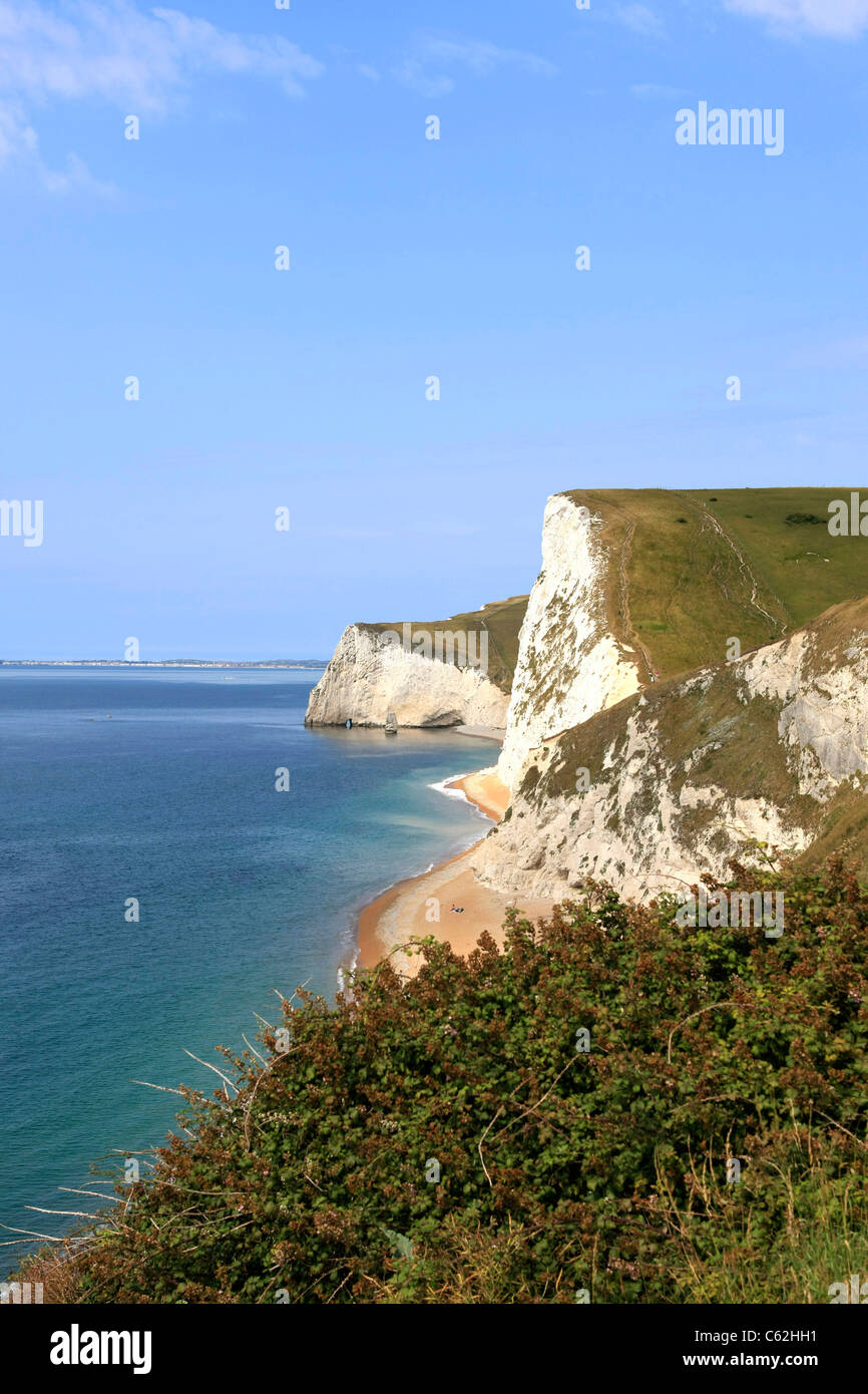 The chalk cliffs of the Purbeck hills on the South Coast in Dorset ...