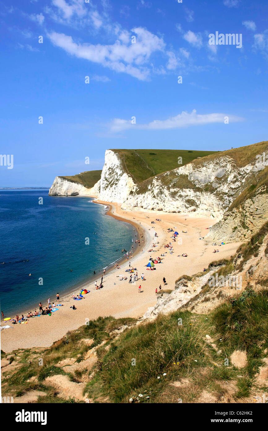 The chalk cliffs of the Purbeck hills on the South Coast in Dorset ...