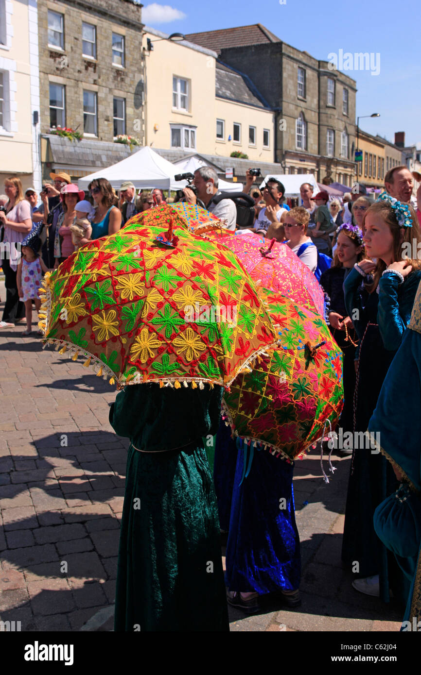 Colorful parasols being used by teenage girls at Shaftsbury's medieval ...
