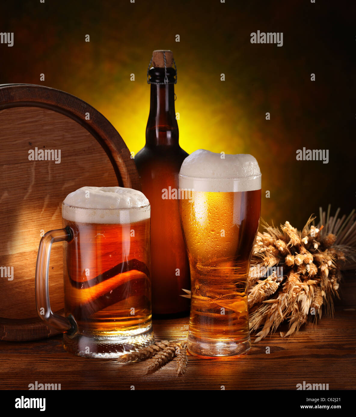 Still Life with a keg of beer and draft beer by the glass Stock Photo ...