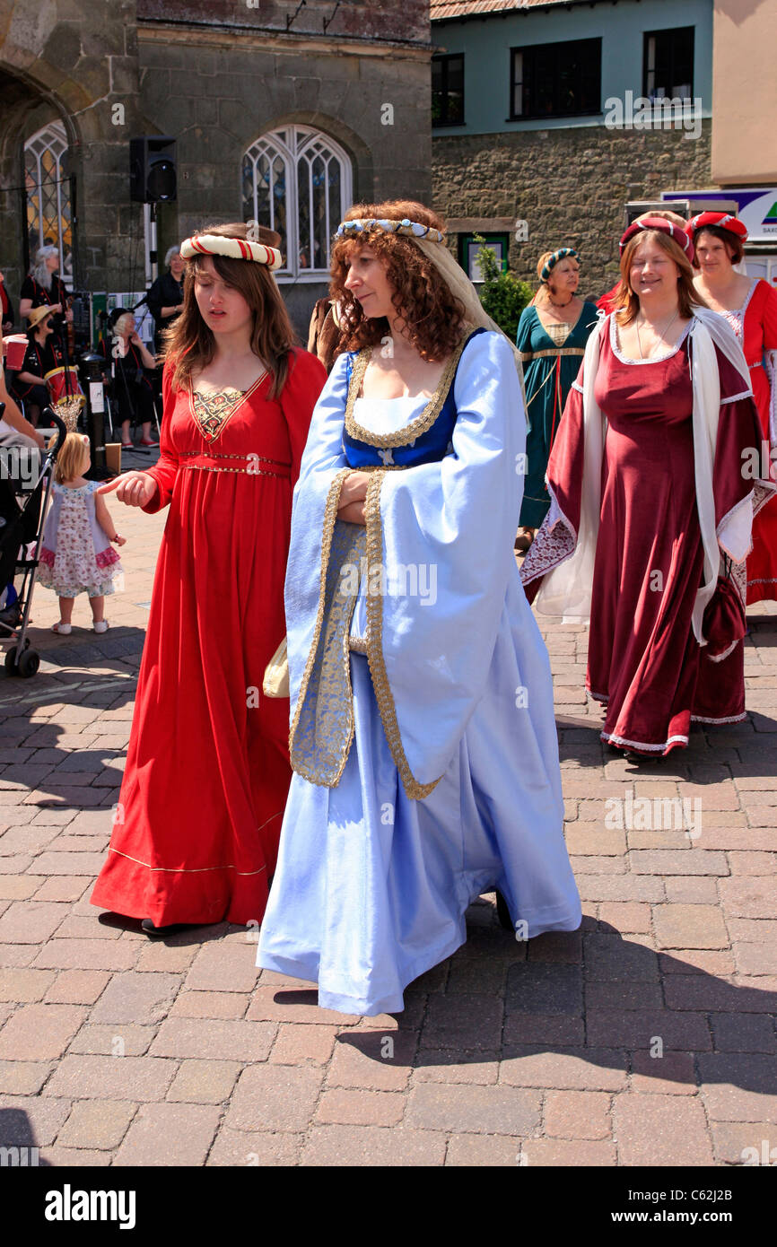 Procession of people dressed in Medieval costumes during Shaftsbury's ...