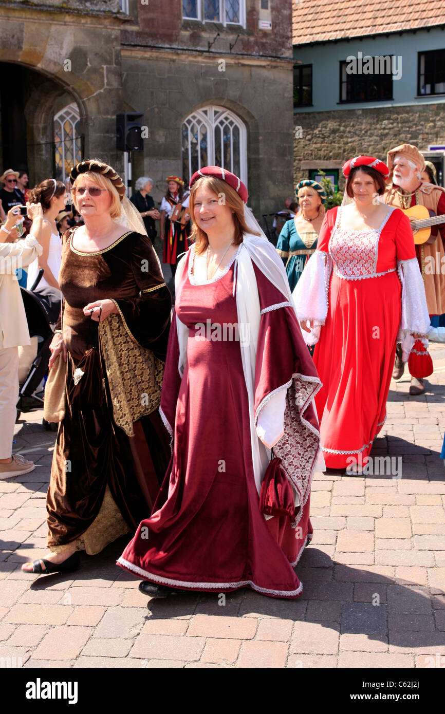 Procession of people dressed in Medieval costumes during Shaftsbury's ...