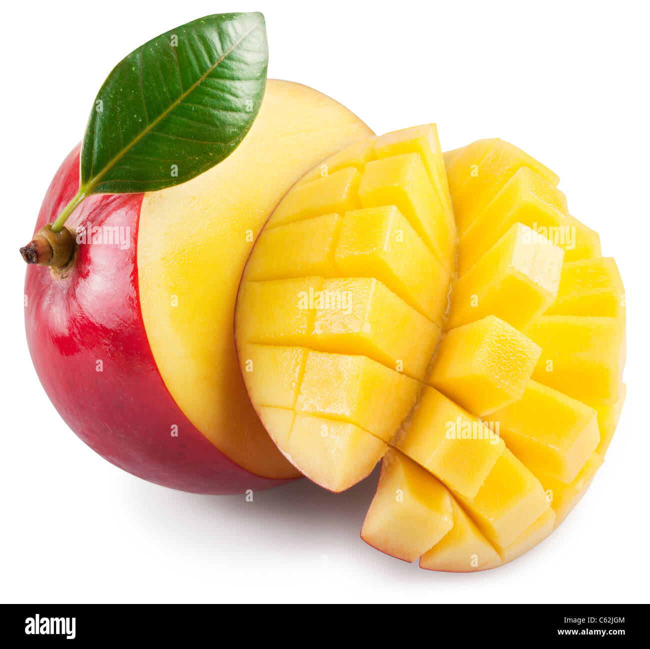 Mango with section on a white background. File contains a path to cut ...