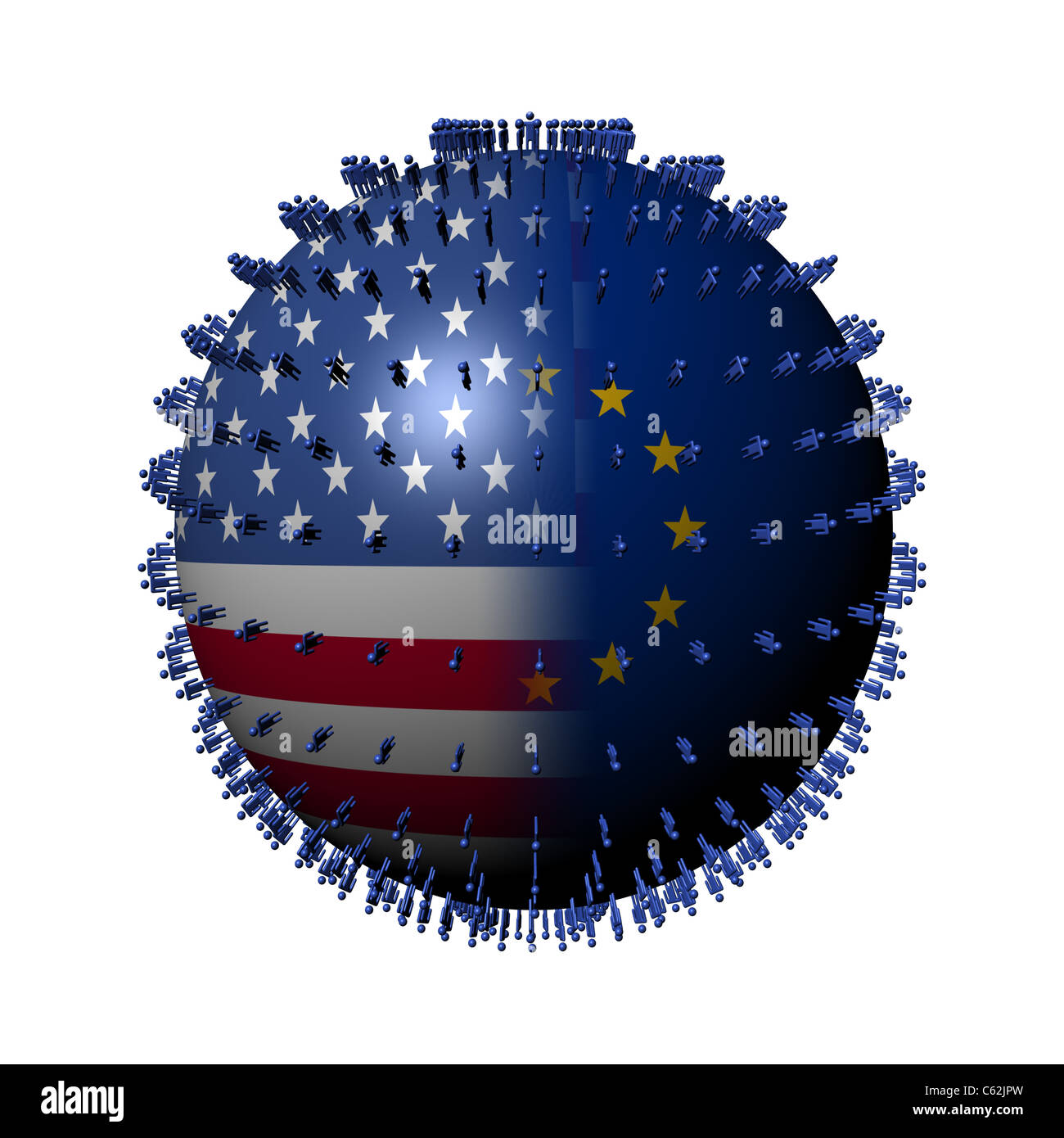 USA EU flag sphere surrounded by people illustration Stock Photo - Alamy