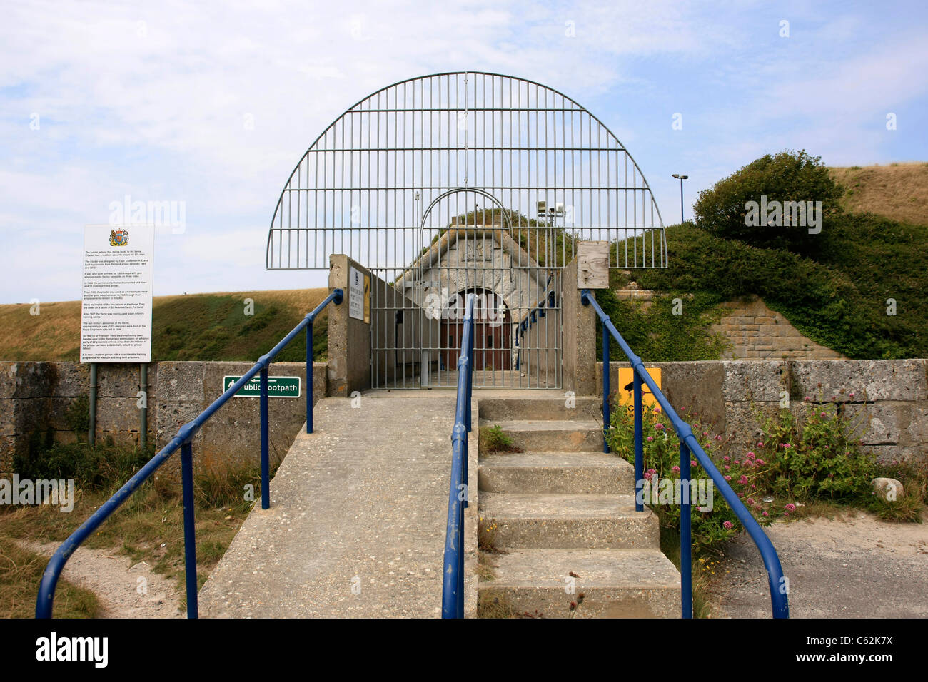 The only entrance to the Medium security Prison HMP The Verne on Portland Island Dorset Stock ...
