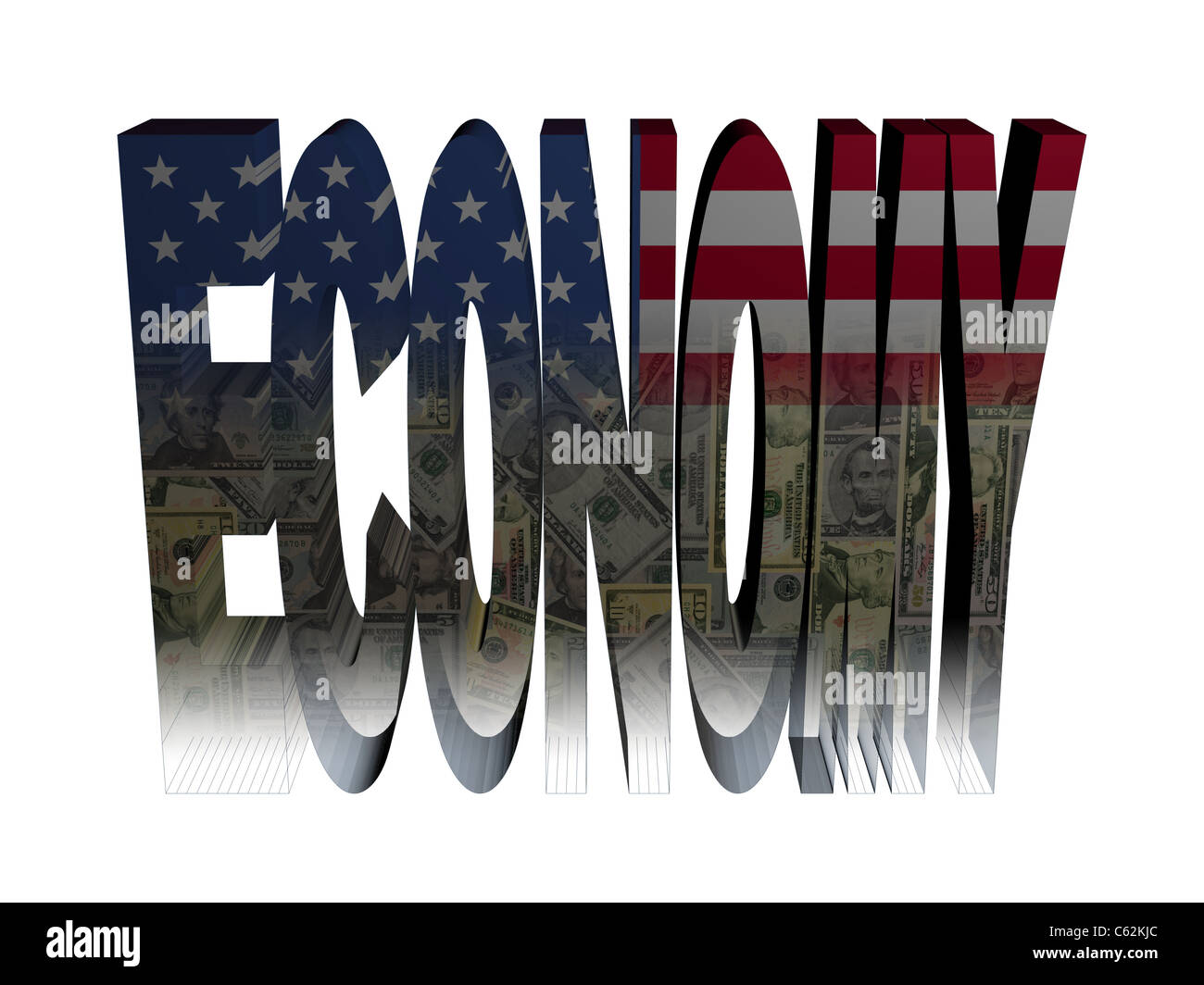 Economy text with American flag and dollars illustration Stock Photo ...