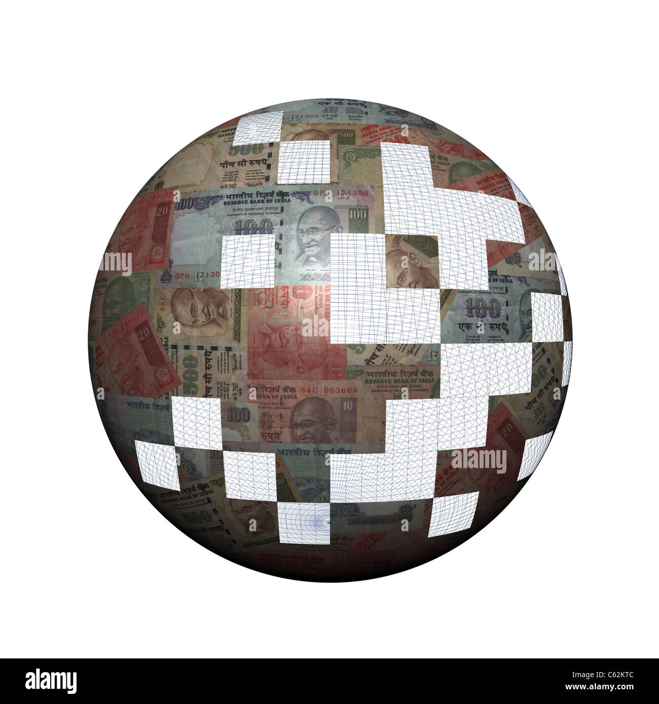 Indian Rupees sphere with missing pieces illustration Stock Photo - Alamy