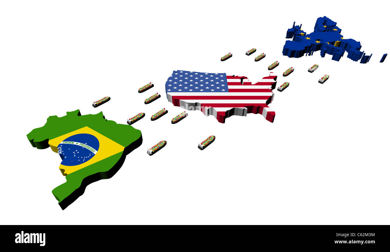 Brazil USA EU trade with container ships illustration Stock Photo - Alamy